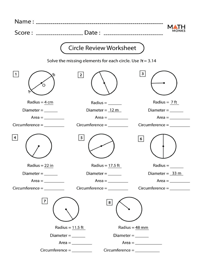 Circle Review Worksheet | PDF Circle Review Worksheet | PDF