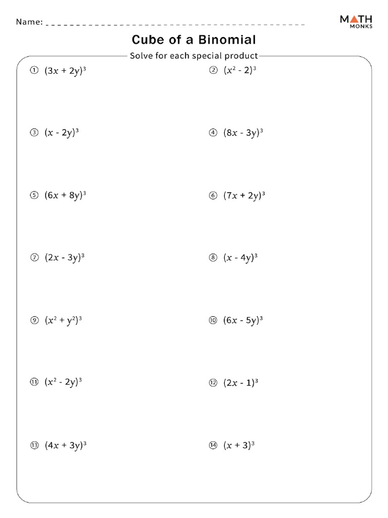 Cube Of A Binomial Worksheet Pdf