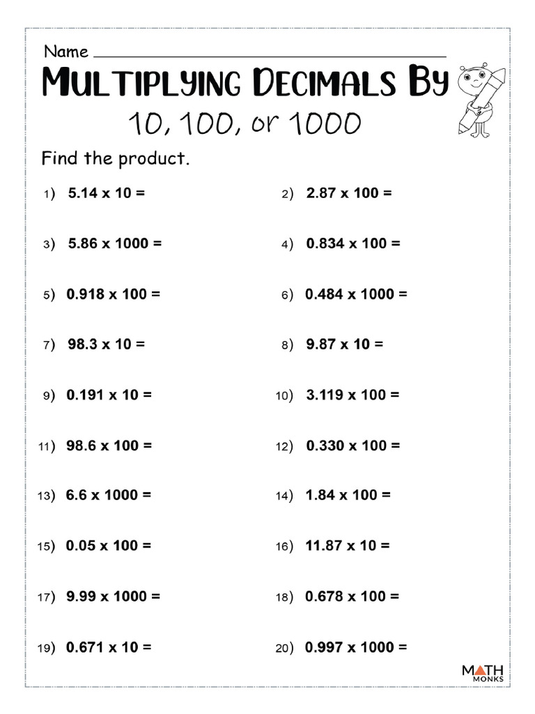 5th Grade Decimal Worksheets | PDF