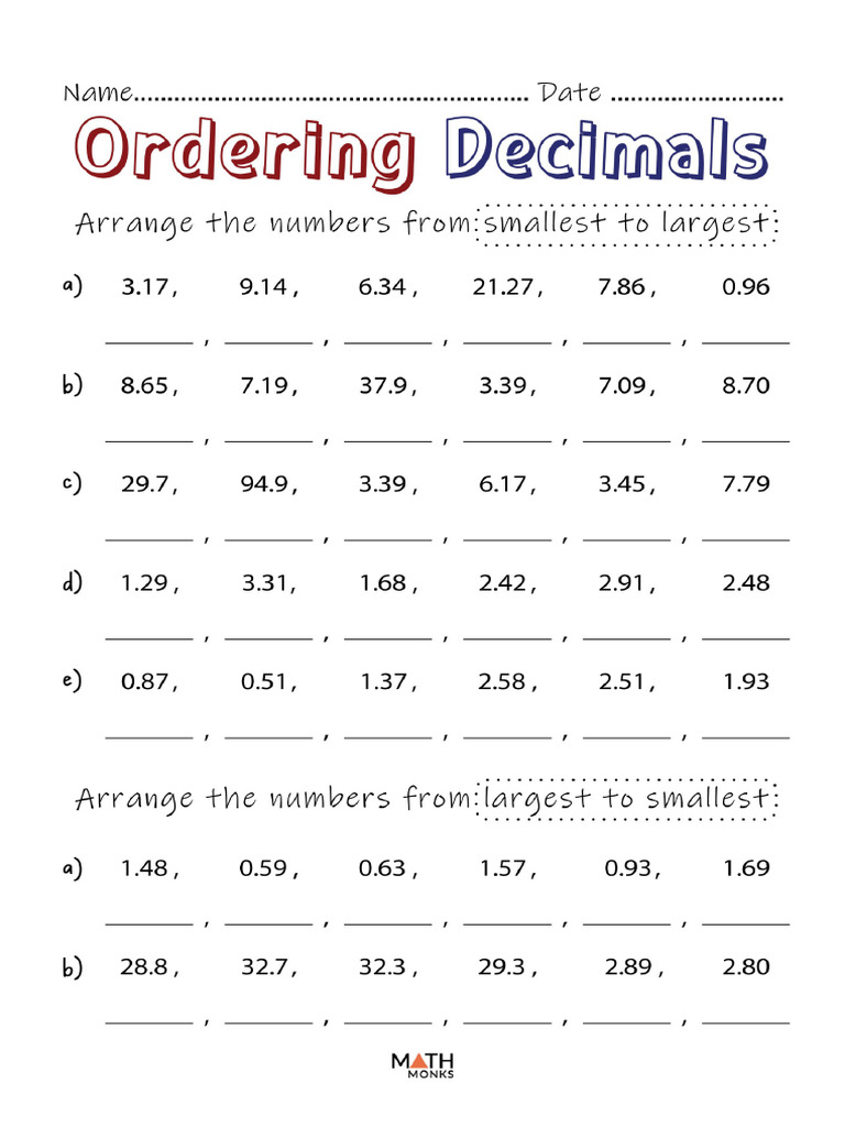 4th Grade Decimal Worksheets | PDF