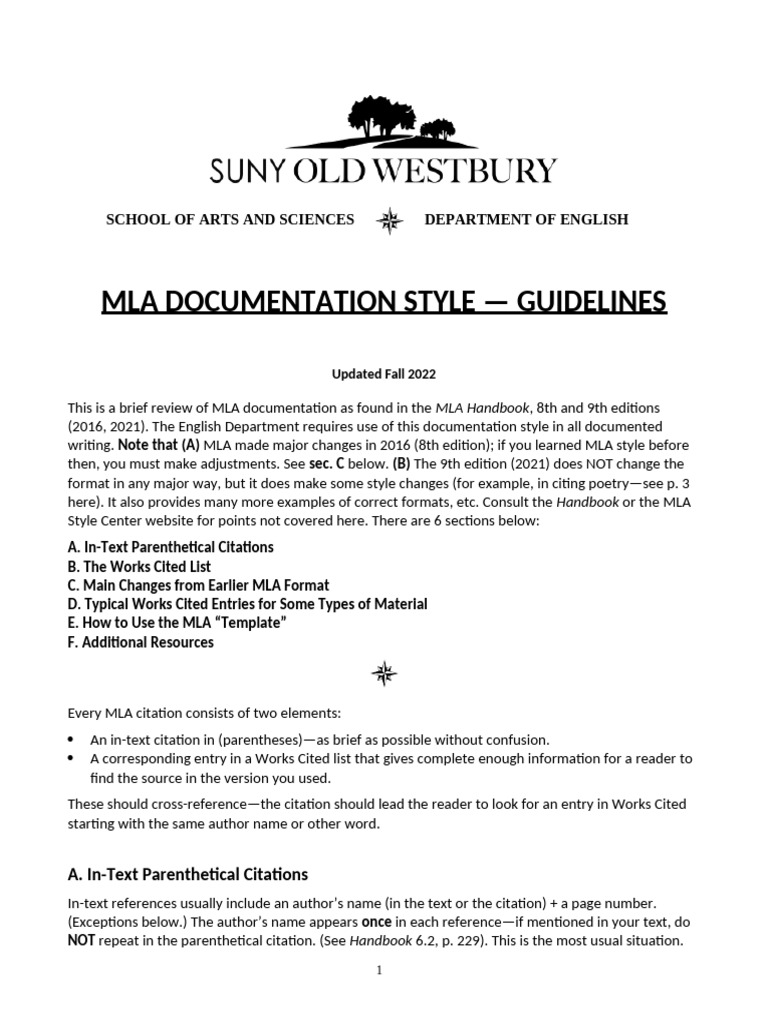 MLA Guide (Updated Fall 2022) | PDF | Citation | Digital Object Identifier
