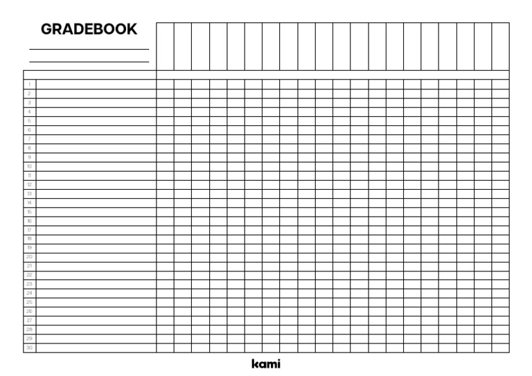 Gradebook 30 Lines - Blank | PDF