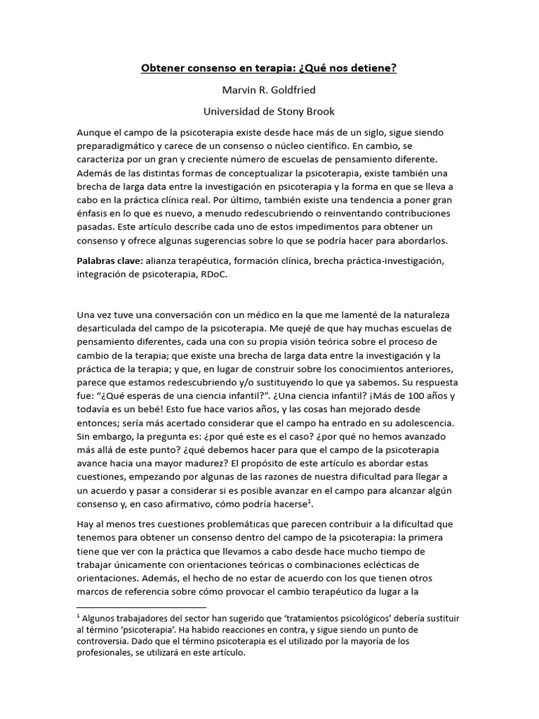 Goldfried, M. R. (2019) - Obtener Consenso en Terapia - ¿Qué Nos ...
