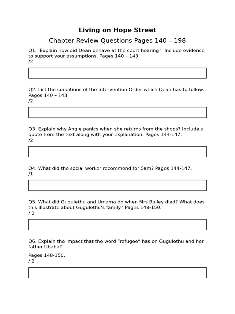 Living On Hope Street Questions 140 - 198 | PDF