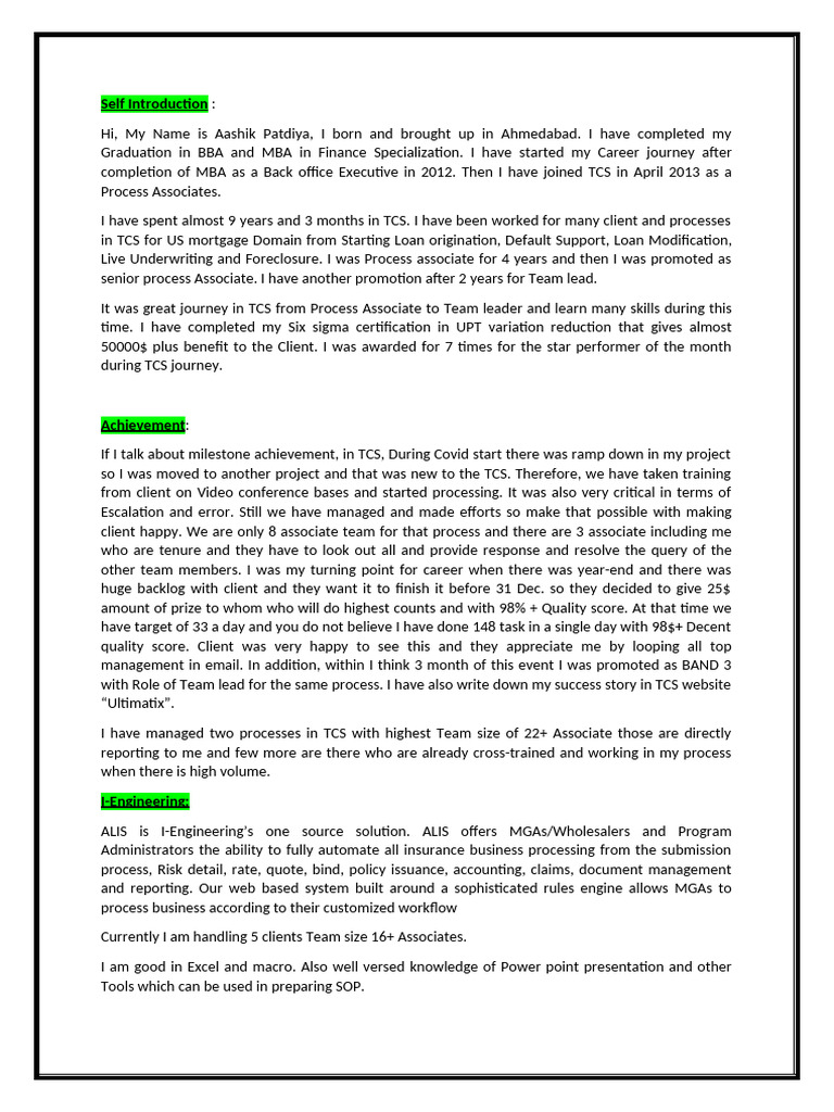 My Script for Interview-1 | PDF