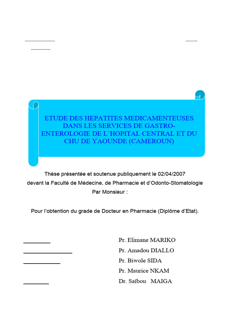 Etude Des Hepatites Medicamenteuses Dans Les Services de Gastro ...