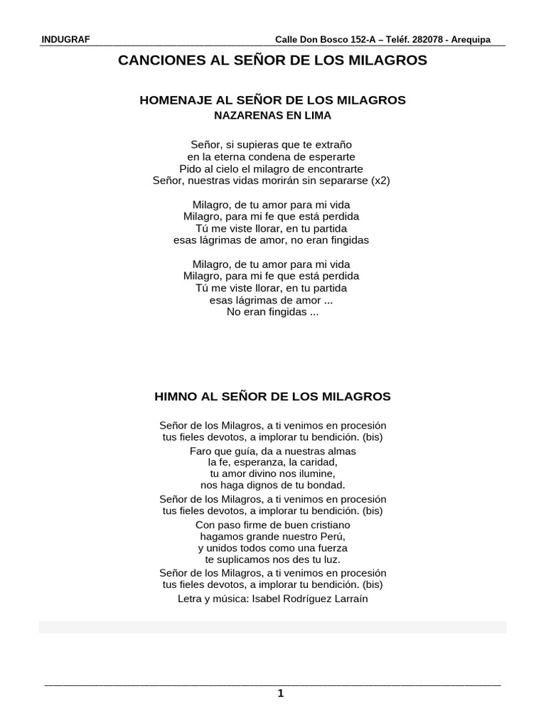 Canciones Al Senor de Los Milagros | PDF