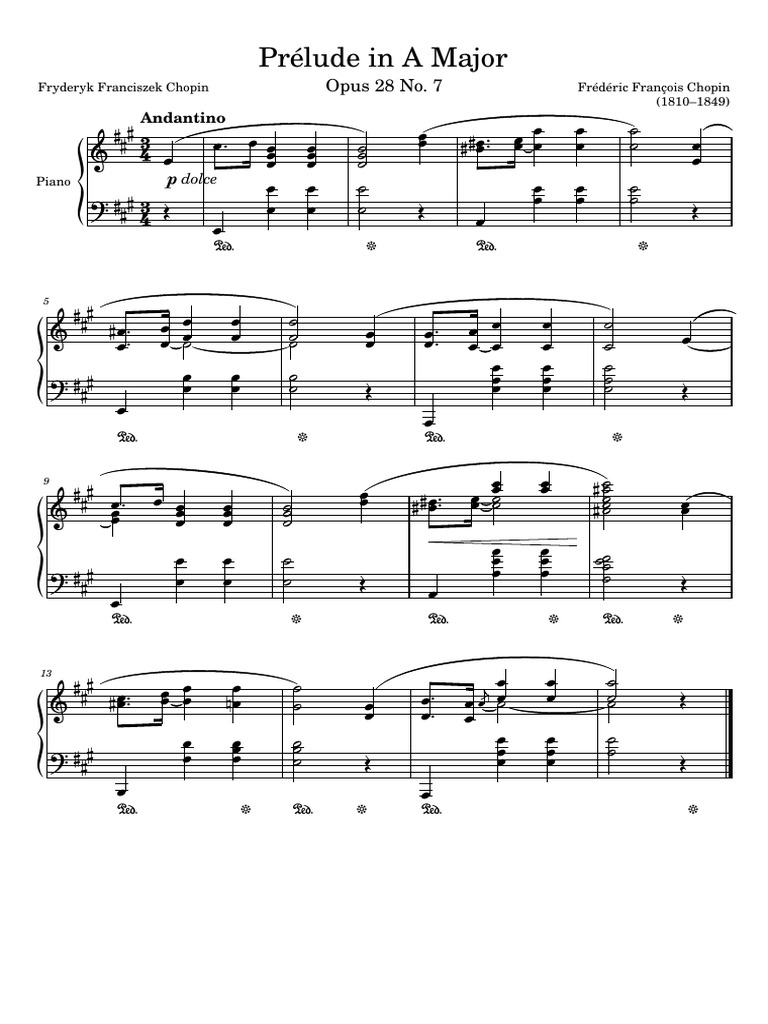 Prlude Opus 28 No. 7 in A Major Chopin | PDF