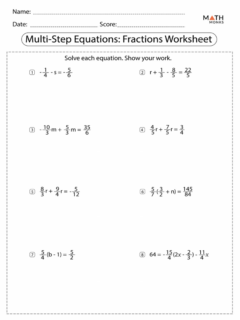 Multi-Step-Equations-with-Fractions-Worksheet | PDF