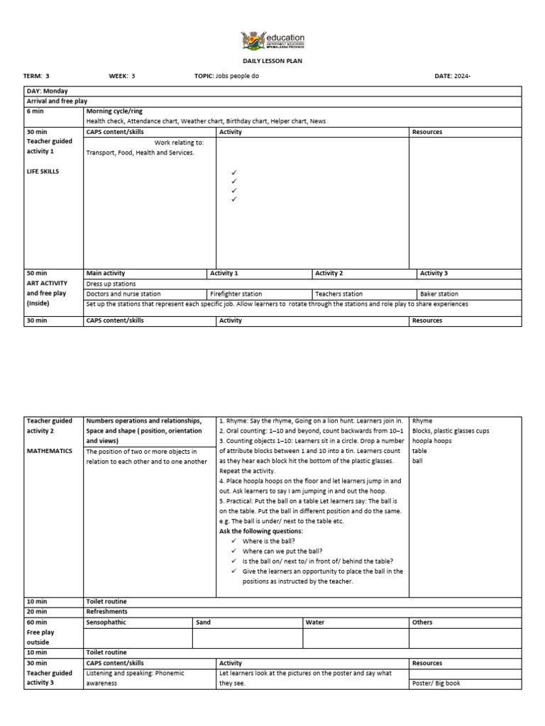 Eng Exampler Lesson Plan Term 3 | PDF