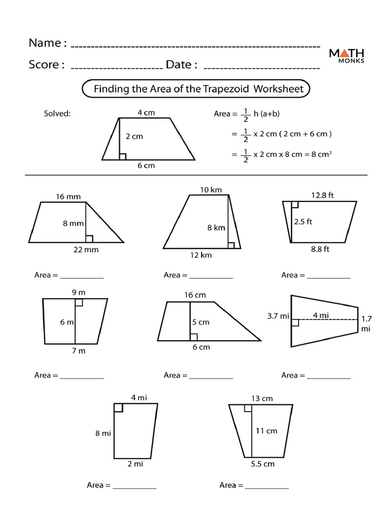 Area of A Trapezoid Worksheet 5th Grade | PDF