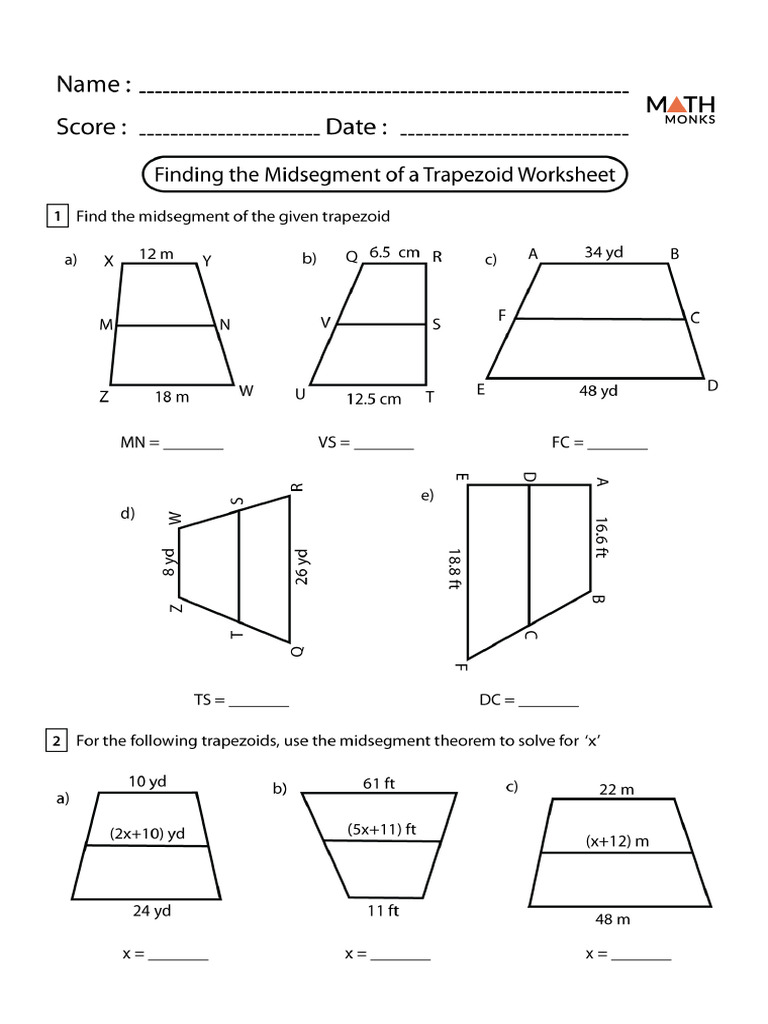 Midsegment of A Trapezoid Worksheet | PDF