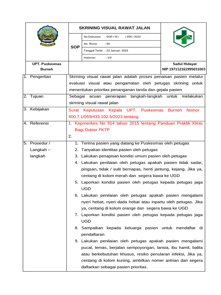 Sop Skrining Visual Rawat Jalan | PDF
