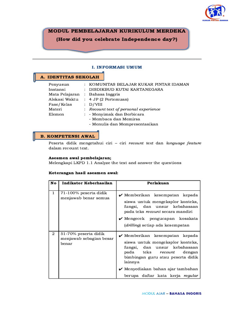 MA BING Kelas 8 (Chapter 1 Unit 1) | PDF