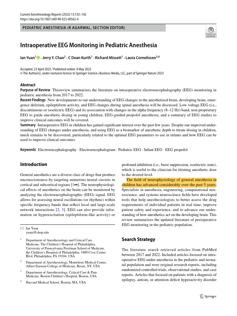 Intraoperative EEG Monitoring in Pediatric Anesthesia | PDF