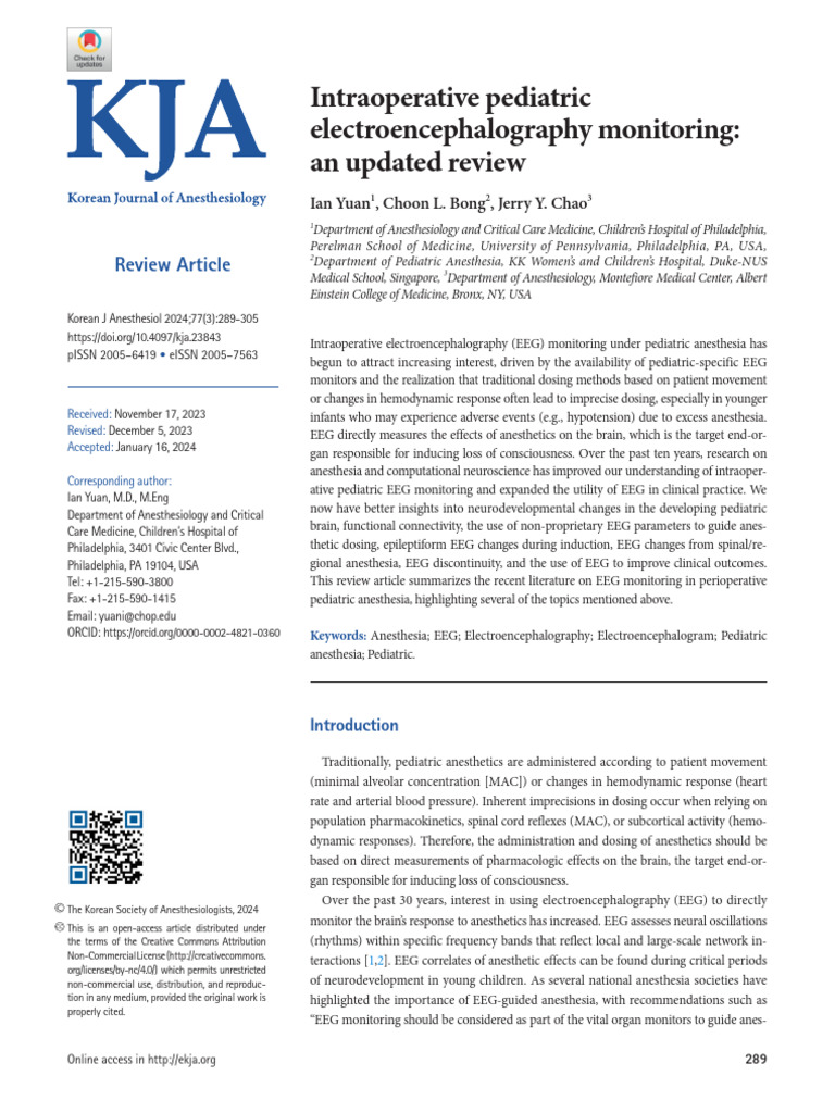 Intraoperative Pediatric Electroencephalography Monitoring: An Updated ...