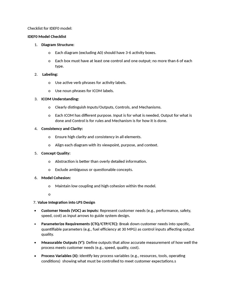 Checklist For IDEF0 Model | PDF
