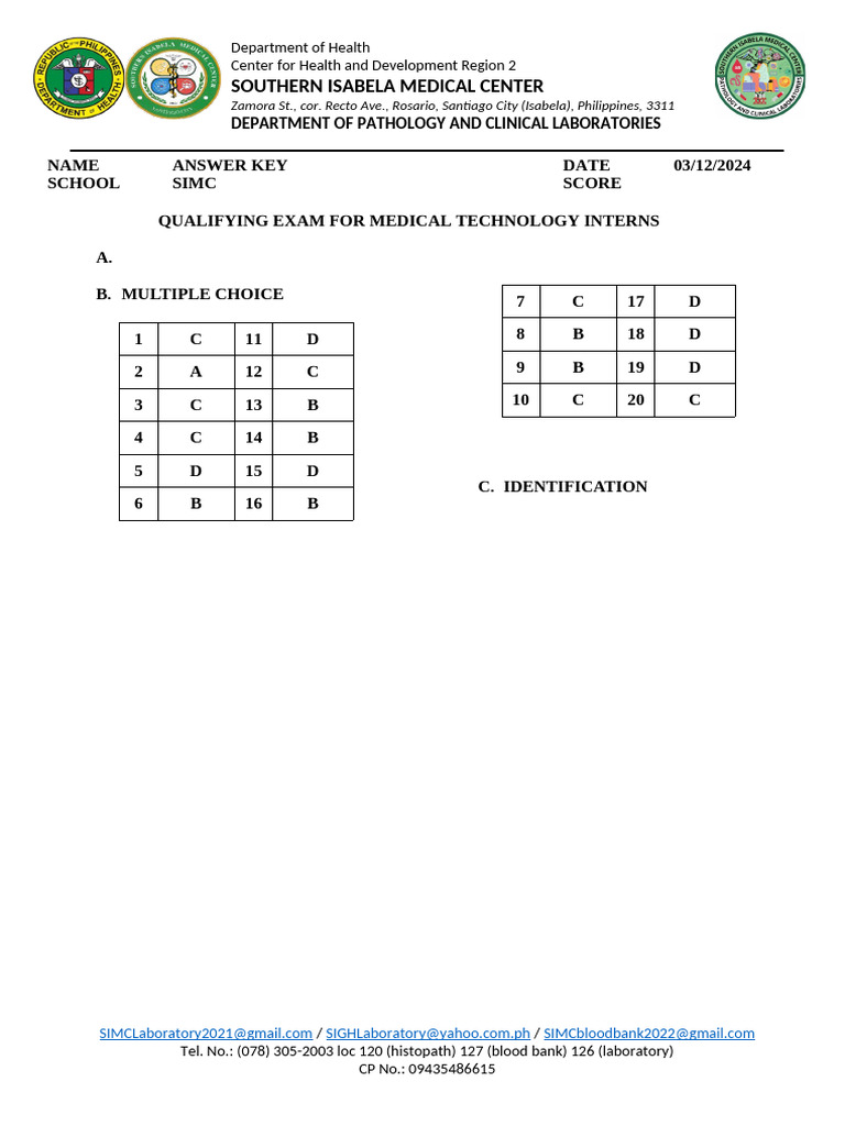 Answer Key For Qualifying Exam Pdf