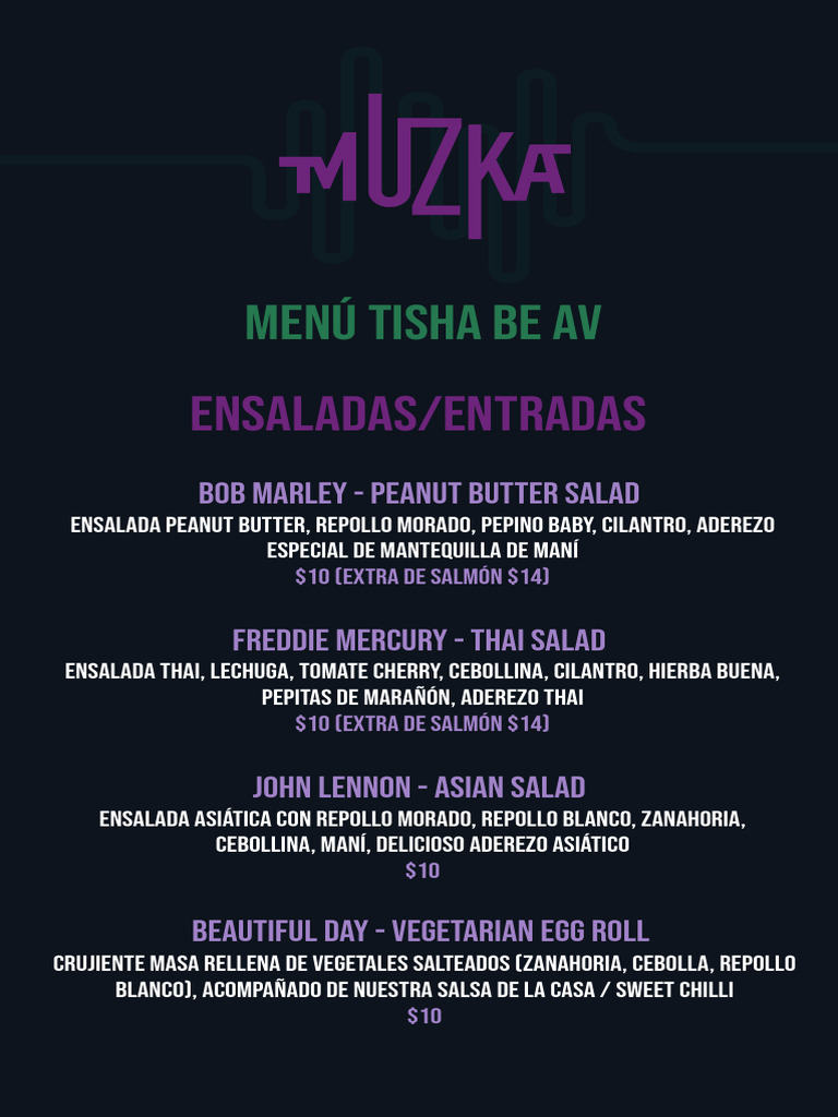 Menú Muzka tisha beav | PDF