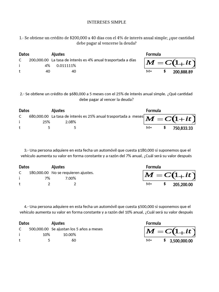 Ejercicio Interes Simple | PDF