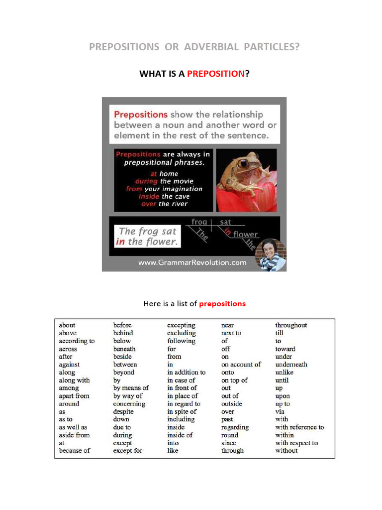 Prepositions & Adverbial particles (1) | PDF