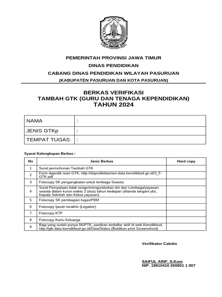 Cafer Tambah GTK - Verval Yayasan - 2024 | PDF