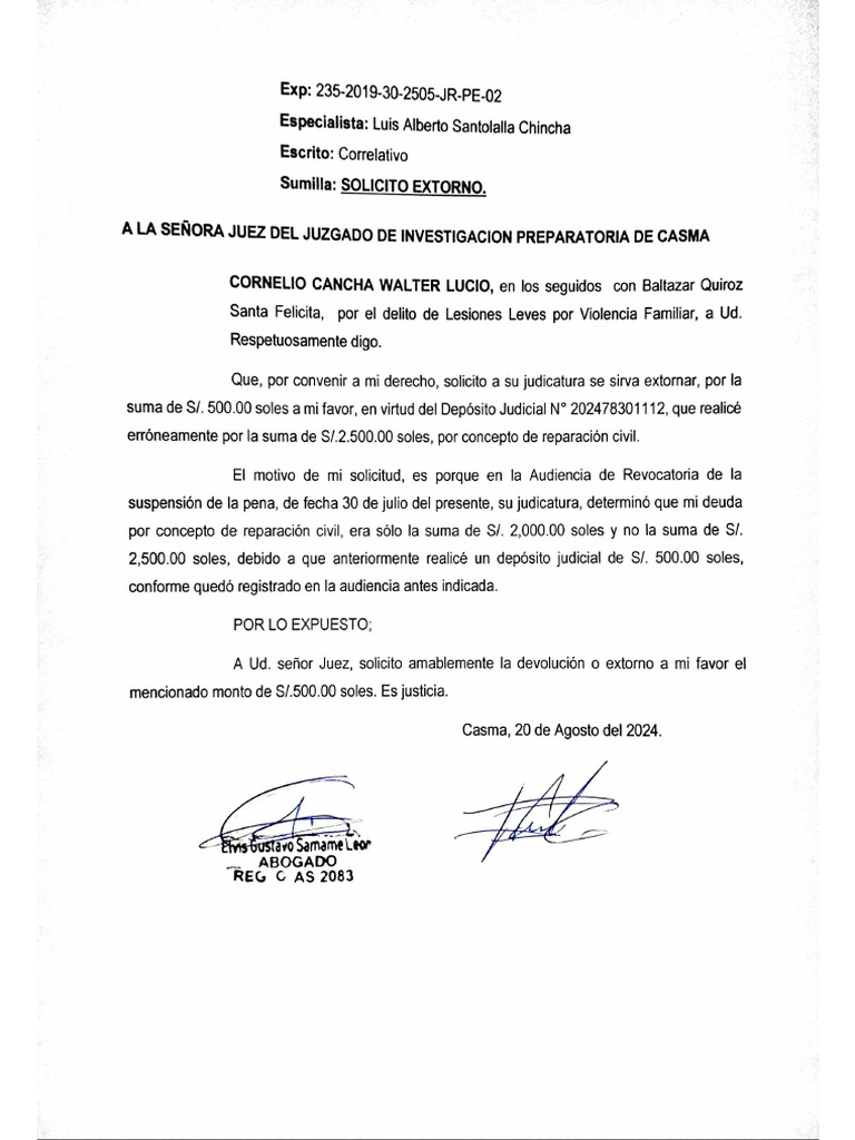 Solicito Extorno | PDF