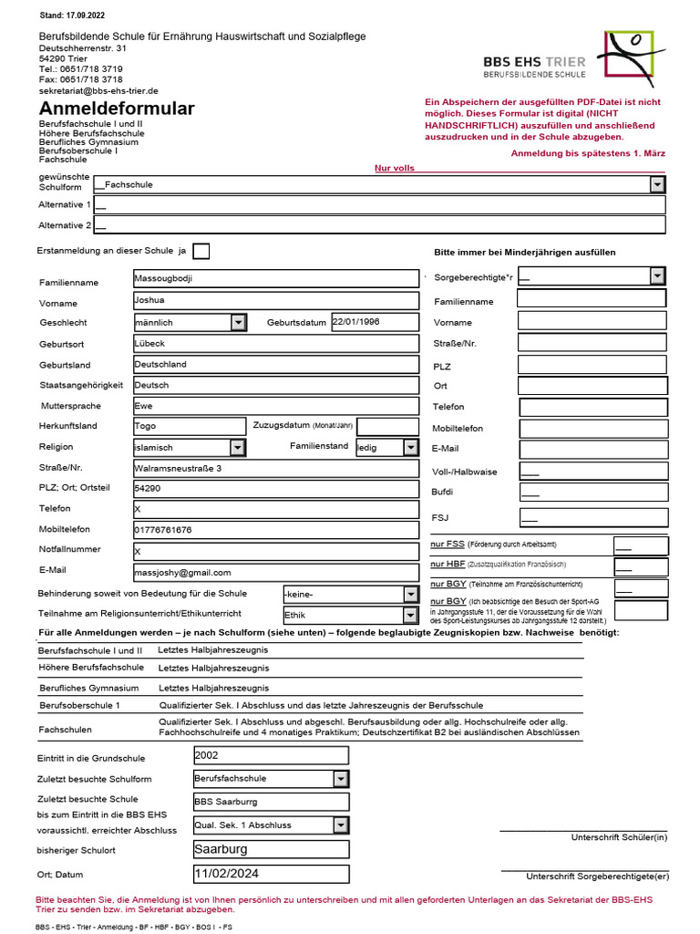 BBS - Anmeldung | PDF