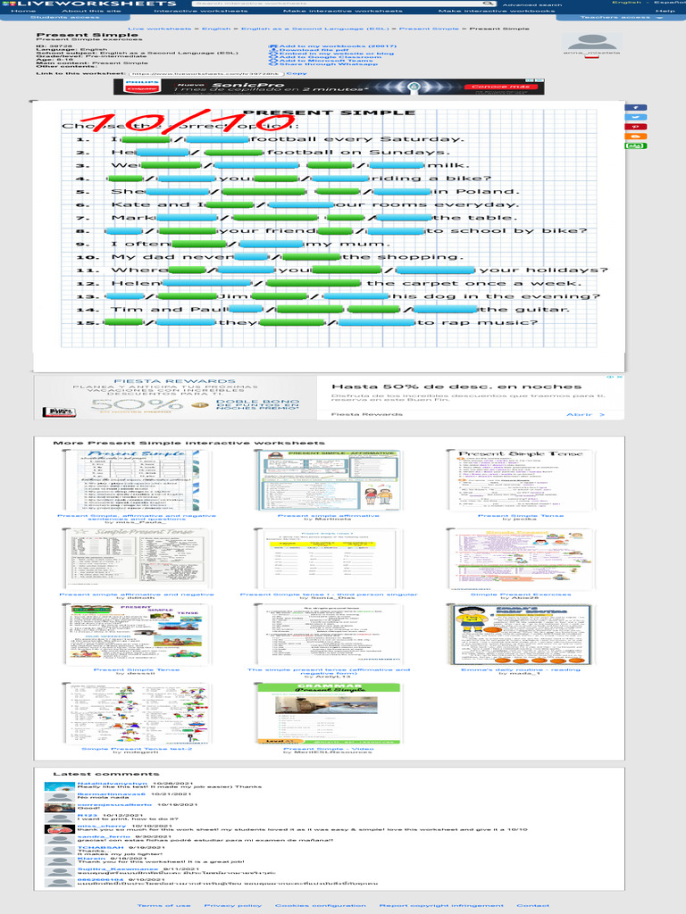 Present Simple Interactive Exercise For Pre-Intermediate | PDF