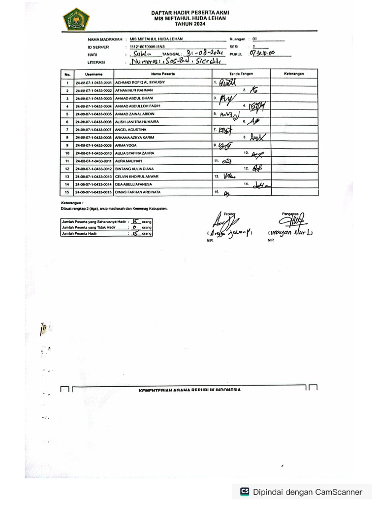 Daftar Hadir H2 S 1 | PDF