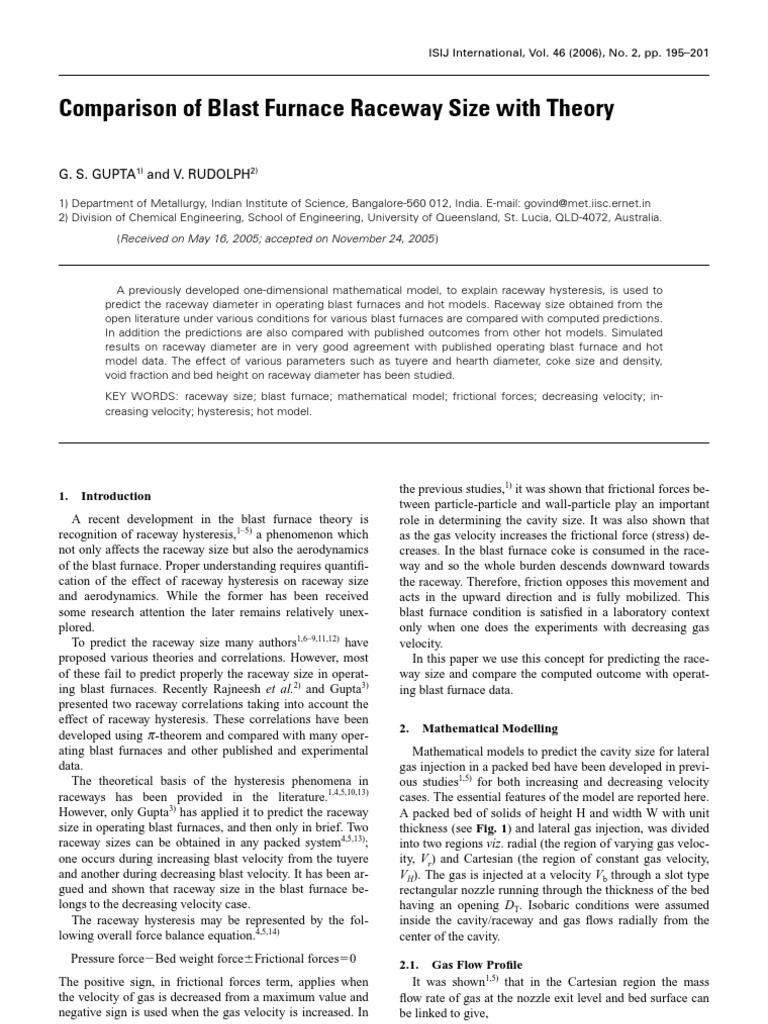 Comparison of Blast Furnace Raceway Size With Theory | PDF | Gases ...