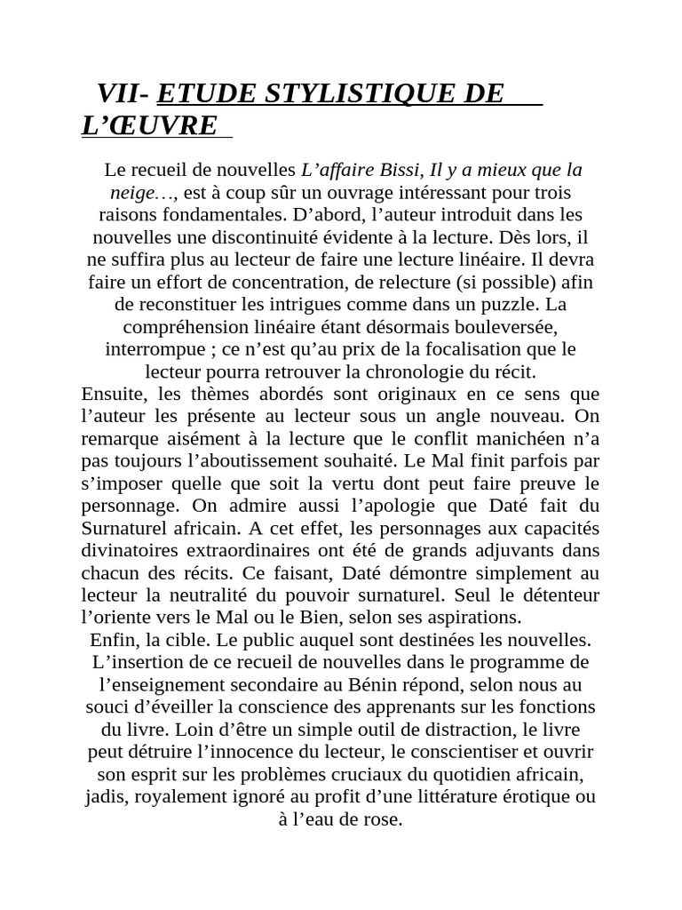 VII Etude Stylistique de L'Œuvre: L'affaire Bissi, Il y A Mieux Que La ...