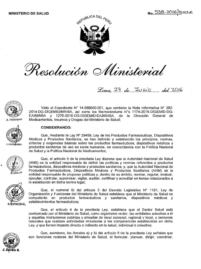 RM N 538 2016 Minsa | PDF