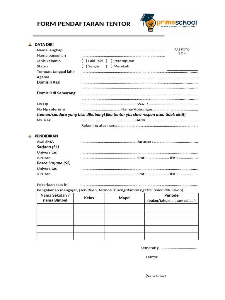Form Pendaftaran Tentor (Lembar Identitas) | PDF | Agama & Spiritualitas