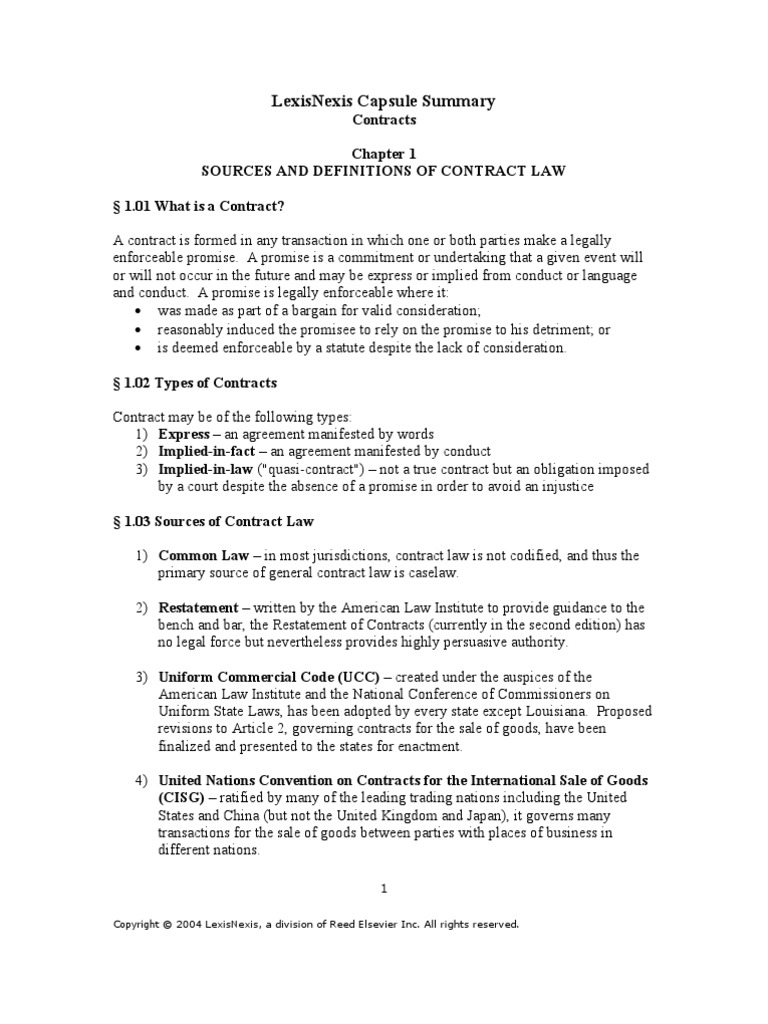 Contracts - Sources and Definitions of Contract Law | PDF | Offer And ...