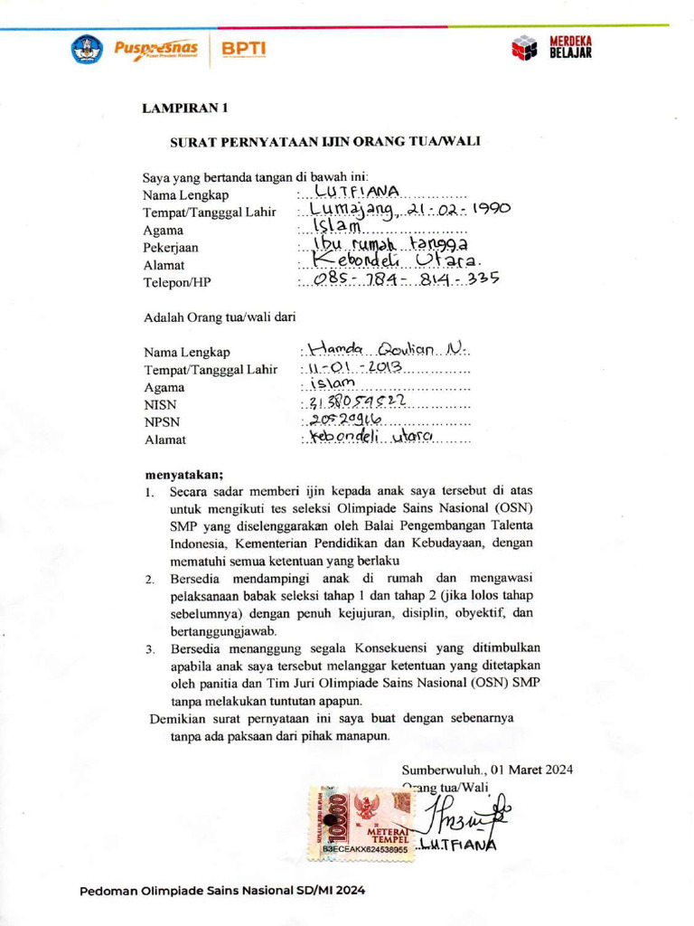 Surat Pernyataan Hamda | PDF