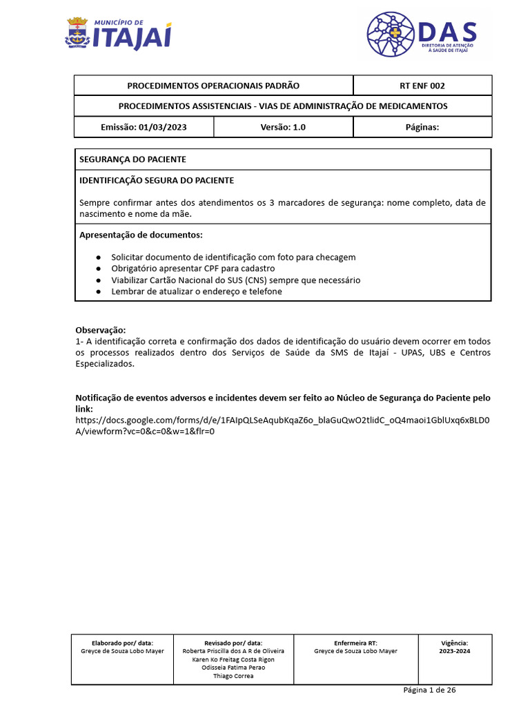 POP 006 AdministraÃ Ã o de Medicamentos | PDF