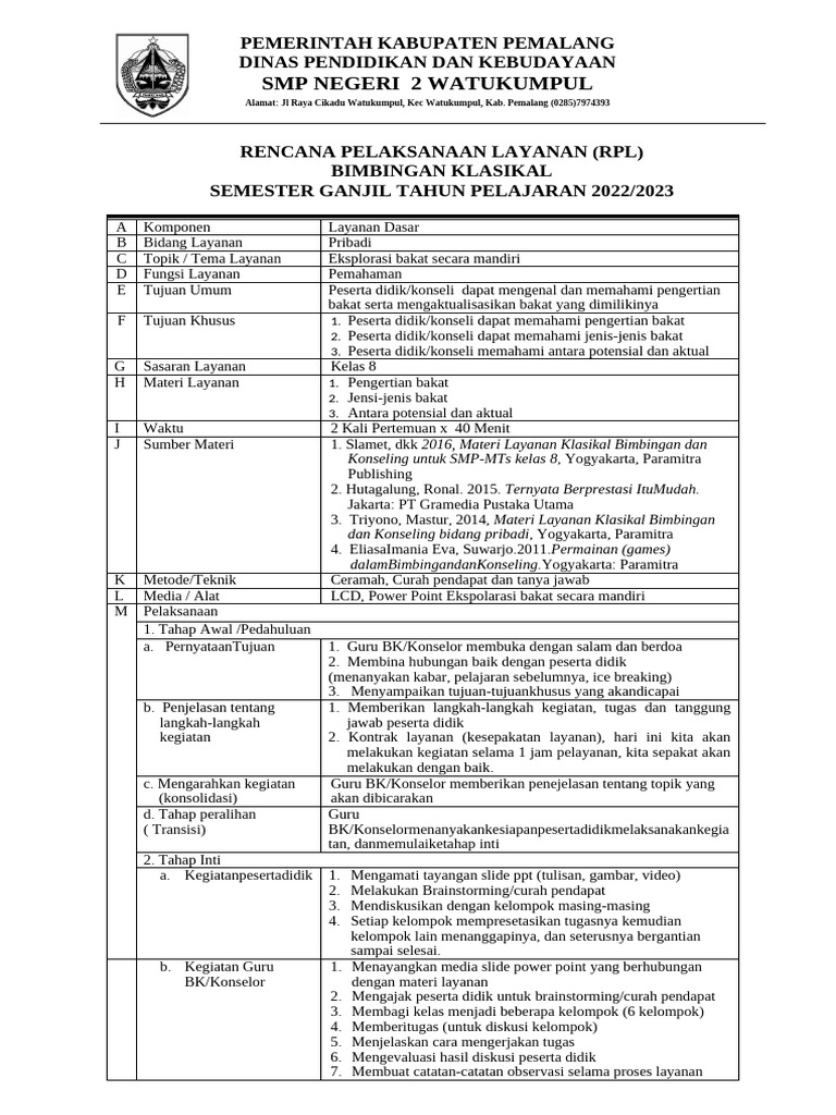 RPL Explorasi Bakat Secara Mandiri (Ganjil) | PDF