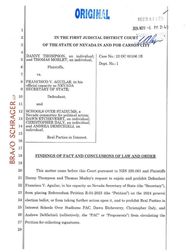 Carson City Judge Ruling On A's Funding Lawsuit | PDF