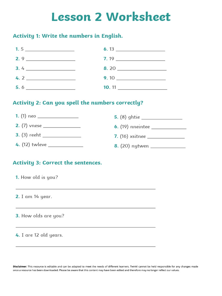 T e 1669718598c Esl Curriculum Level 1 Lesson 2 Worksheet Editable | PDF