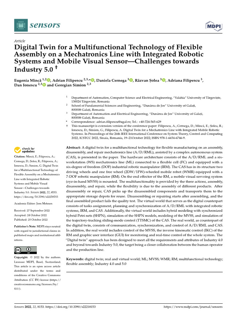 Digital Twin for a Multifunctional Technology of Flexible | PDF