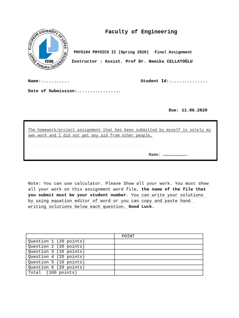 Phys104ol Final Assignment-2 | PDF