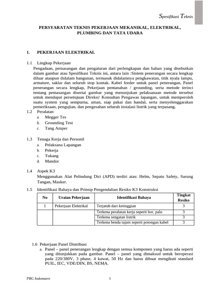 Spektek MEP PBG Indomaret | PDF