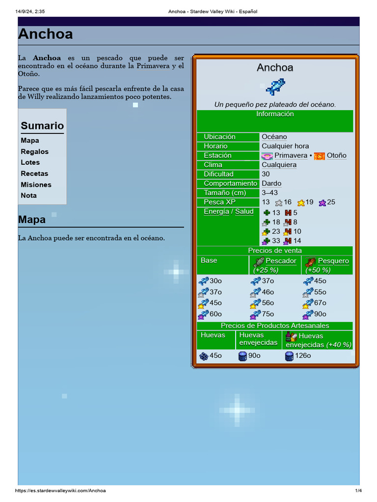 Anchoa - Stardew Valley Wiki - Español | PDF