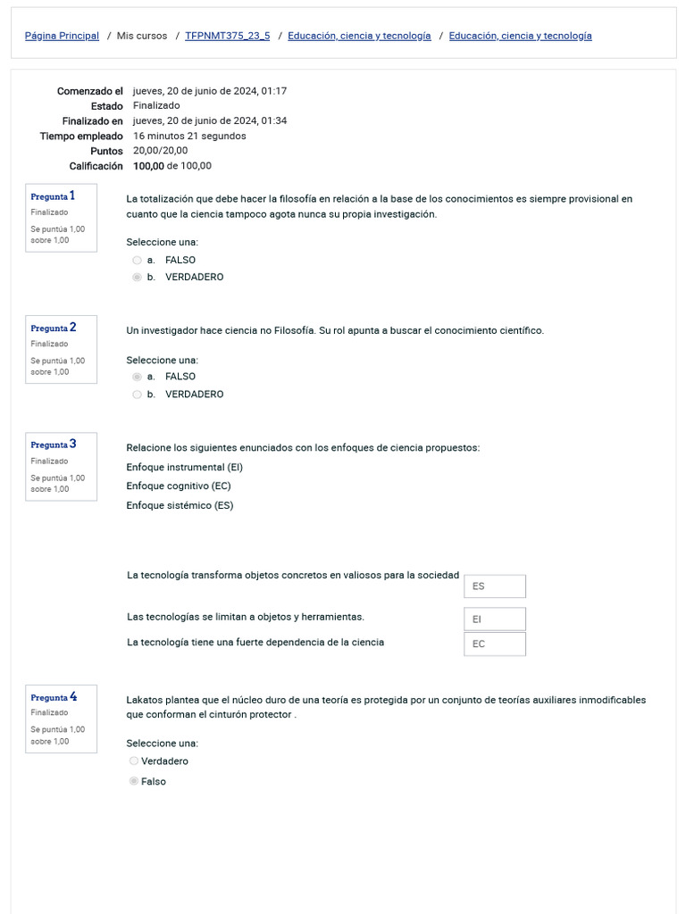 Educación, Ciencia y Tecnología - Revisión Del Intento | PDF | Verdad | Conocimiento