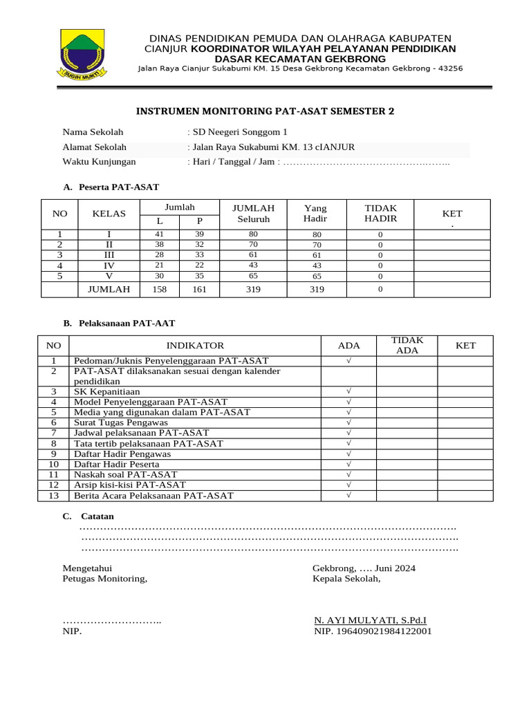 Instrumen Monitoring Pat-Asat 2024 | PDF