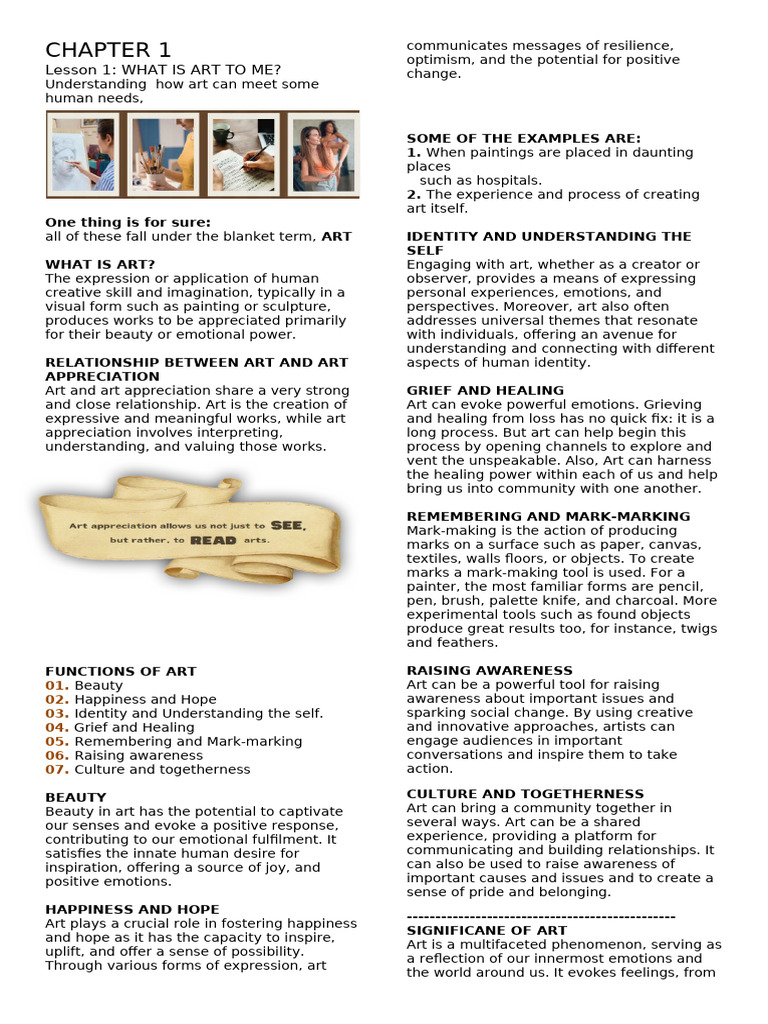 Art Appreciation Chapter 1 - Lesson I-V - Reviewer | PDF