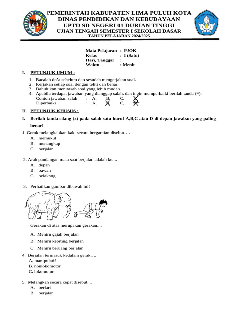 Soal PTS Kelas 1 Kurmer | PDF
