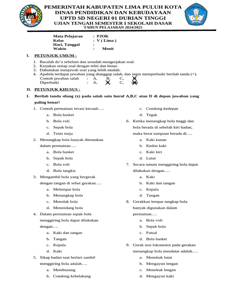 Soal PTS Kelas V Kumer | PDF