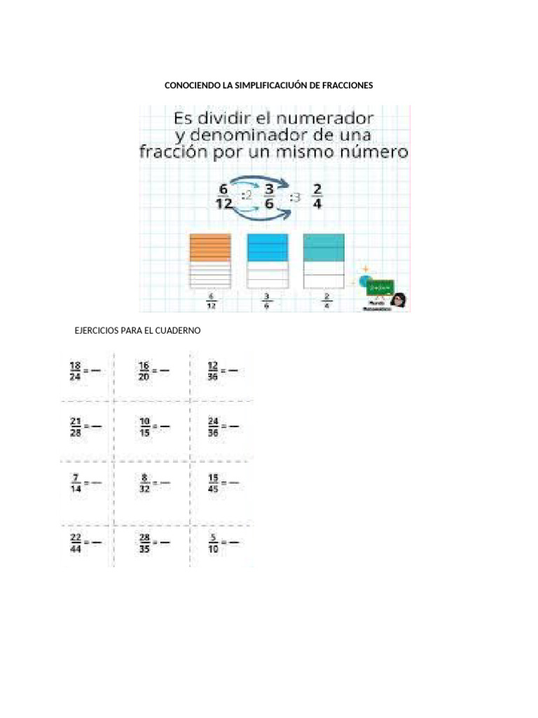 CONOCIENDO LA SIMPLIFICACIUÓN DE FRACCIONES | PDF
